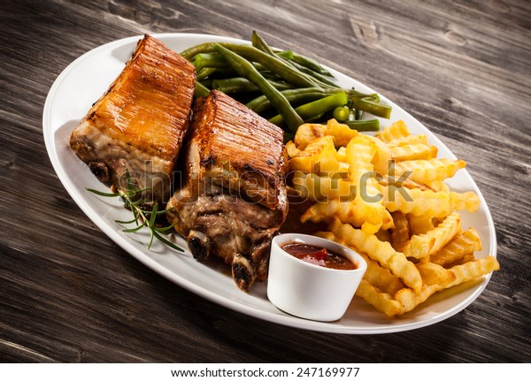 Grilled Ribs Chips Vegetables Stock Photo 247169977 | Shutterstock