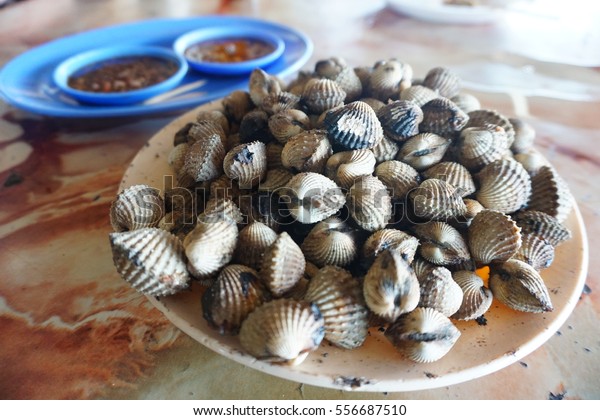Grilled Shell Seafood Served Tiny Stick Stock Photo 556687510 ...