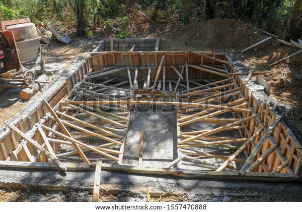 Ground Recessed Pool Process Construction Masonry Stock Photo ...