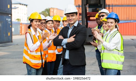 Group Construction Worker Engineer Applauding Manager Stock Photo ...