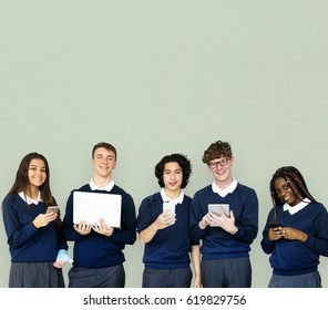 Group Diverse Students Using Digital Devices Stock Photo (Edit Now ...