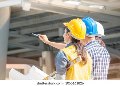 Group Engineer Working Construction Site Wears Stock Photo 1055161826 ...