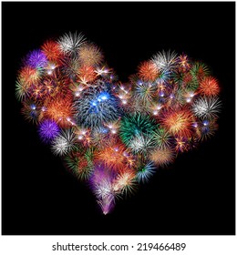 Group Exploding Fireworks Shaped Like Heart Stock Photo 219466489 ...