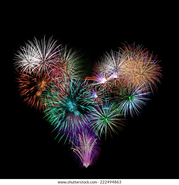 Group Exploding Fireworks Shaped Like Heart Stock Photo (Edit Now ...