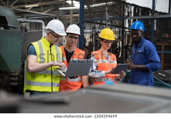 Group Factory Worker Working Computer Laptop Stock Photo 2204294699 ...