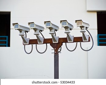 Group Five Security Cameras Performing Surveillance Stock Photo ...
