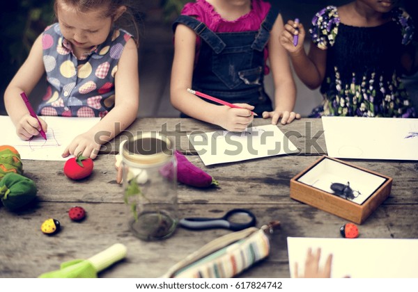 Group Kindergarten Kids Friends Drawing Imagination Stock Photo ... Group Kindergarten Kids Friends Drawing Imagination Stock Photo ...