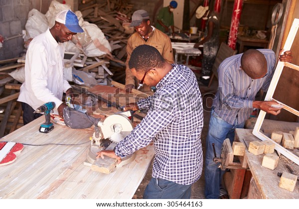 Group Men Work Carpentry Workshop South Stock Photo 305464163 ...
