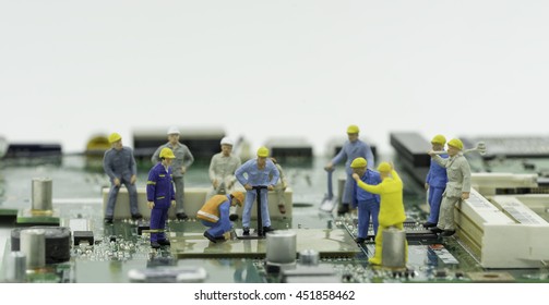 Group Mini Engineer Working On Mainboard Stock Photo 451858462 ...