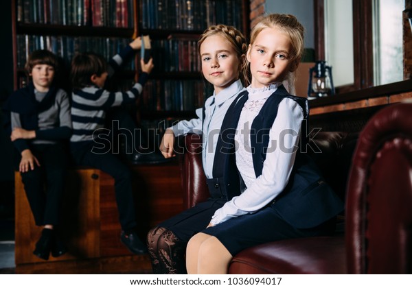 Group Modern Children Posing School Uniform Stok Fotoğrafı 1036094017 ...