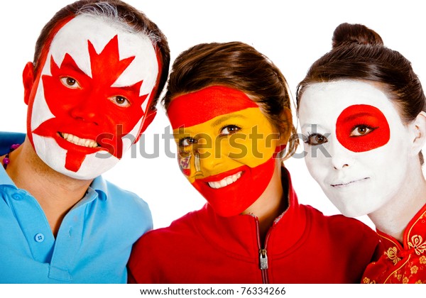 Group People Flags Different Countries Painted Stock Photo 76334266 ...