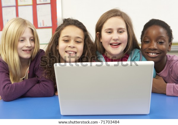 Group Schoolgirls Class Using Computer Stock Photo (Edit Now) 71703484