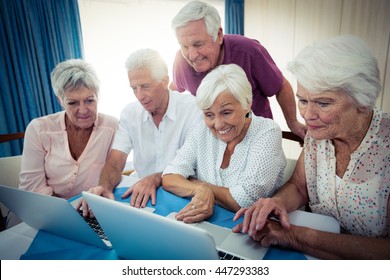 Group Seniors Using Computer Retirement House Stock Photo 447293383 ...