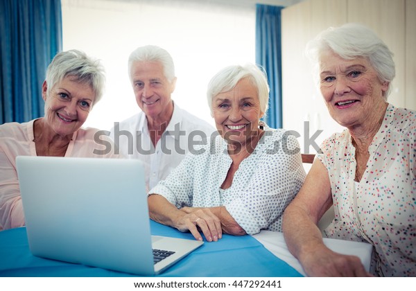 Group Seniors Using Computer Retirement House Stock Photo (Edit Now ...