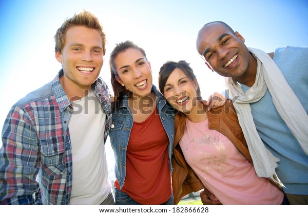 Group Students Having Fun Outside College Stock Photo 182866628 ...