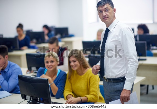 Group Students Teacher Computer Lab Classrom Stock Photo 308665442 ...
