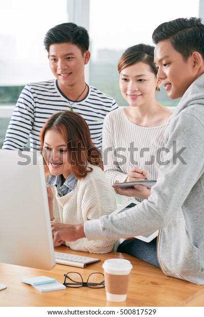 Group Students Working On Computer Classroom Stock Photo 500817529 ...