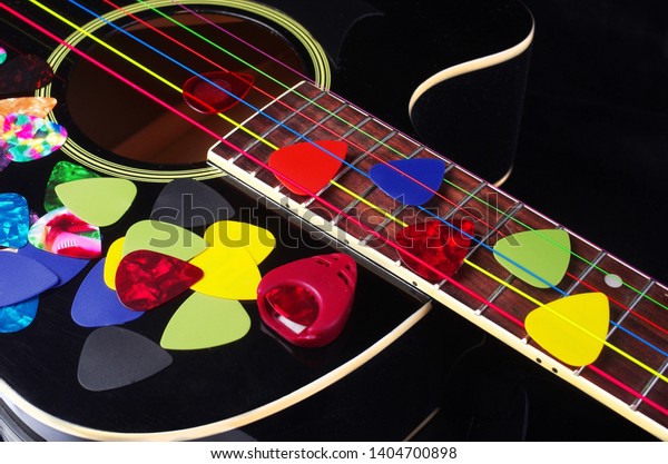 Guitar Colored Strings Colored Plectrum Stock Photo 1404700898 ...