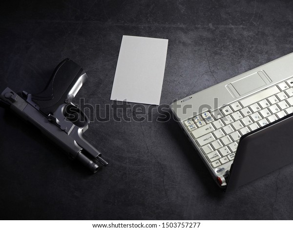 Guns Note Paper Laptops Placed On ภาพสต็อก 1503757277 | Shutterstock
