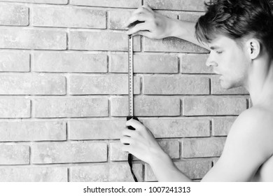 Guy Measures Brick Wall Builders Ruler Stock Photo 1007241313 ...