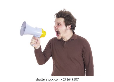 Young Crazy Man Megaphone Joke Poses Stock Photo (Edit Now) 602735165