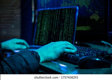 Hacker Hands Using Laptop Binary Code Stock Photo (Edit Now) 1757458292