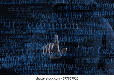 Similar Images, Stock Photos & Vectors of hacker over a screen with binary code.background ...