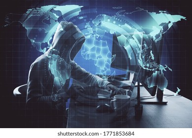 Hacker Using Computer Digital World Map Stock Photo 1771853684 ...