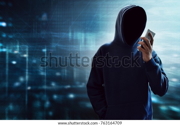 Hacker Using Mobile Phone Stock Photo (Edit Now) 763164709