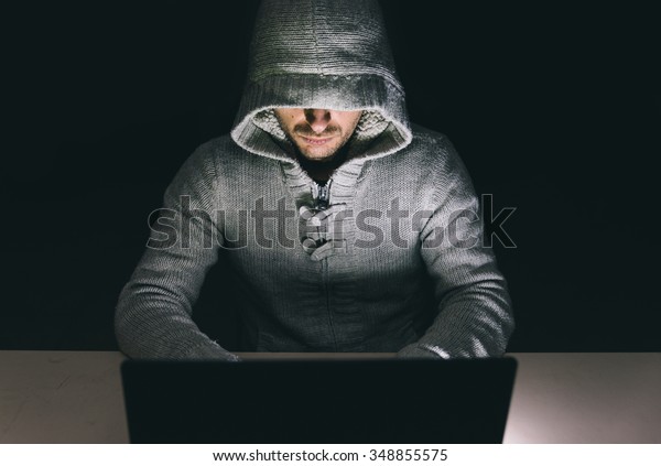 Hacker Work On His Computer Concept Stock Photo (Edit Now) 348855575