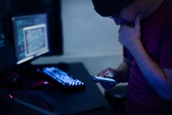 Hacker working using computer featuring computer, technology, and cyber ...