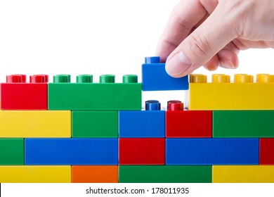 Hand Building Wall By Stacking Block Stock Photo (Edit Now) 658035121
