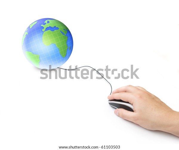 Hand Computer Mouse Earth Globe Isolated Stock Photo 61103503 ...