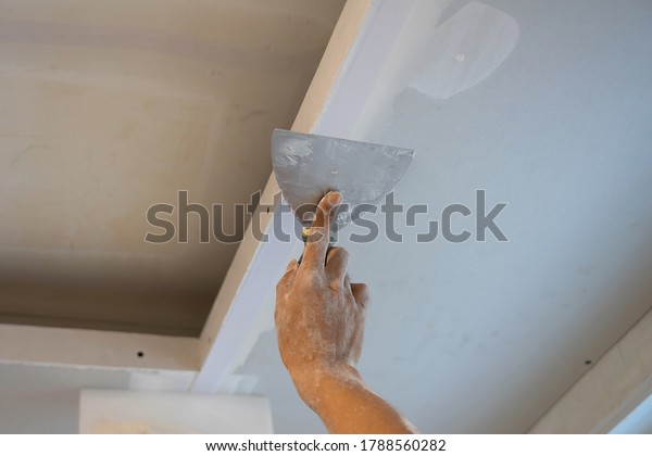 Hand Construction Worker Using Gypsum Plaster Stock Photo (Edit Now ...