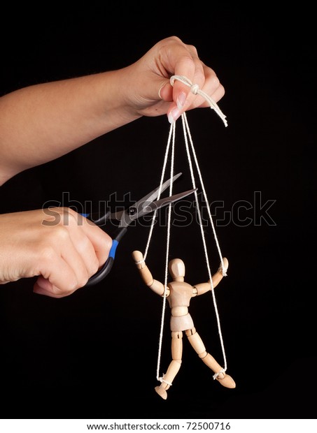 Hand Cutting Strings Puppet Giving Freedom Stock Photo (Edit Now) 72500716