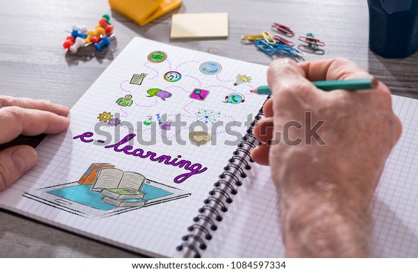 Hand Drawing Elearning Concept On Notepad Stock Photo 1084597334 ...