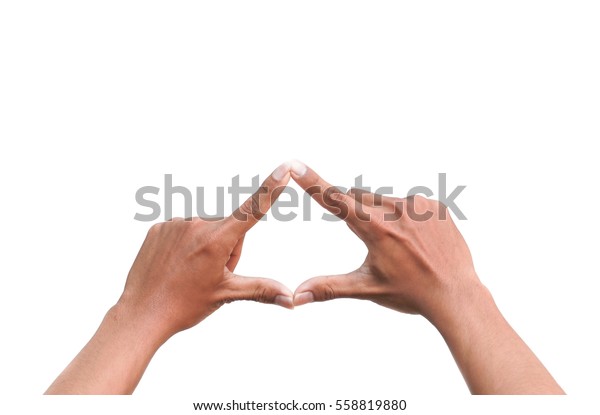 Hand Forming Triangle On White Background Stock Photo (Edit Now) 558819880