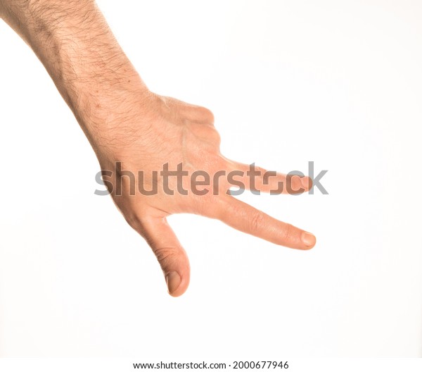 Hand Gesture Position White Background Caucasian Stock Photo 2000677946 ...