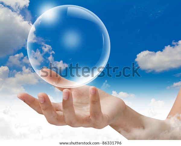 Hand Hold Bubbles Sky Stock Photo (Edit Now) 86331796