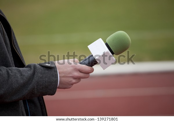 Hand Hold Microphone Interview Stock Photo (Edit Now) 139271801