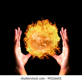 Hand Holding Burning Earth Elements This Stock Photo 99226655 ...