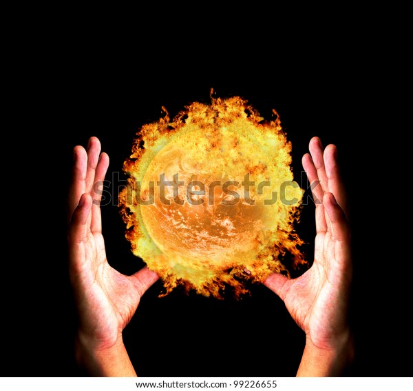Hand Holding Burning Earth Elements This Stock Photo (Edit Now) 99226655