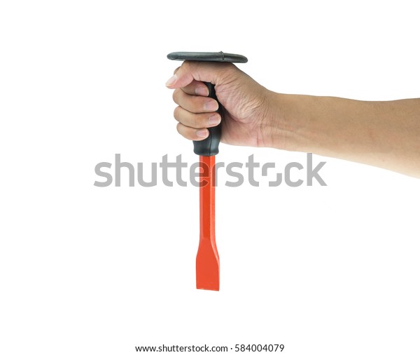 Hand Holding Chisel Concrete Work Isolated Stock Photo 584004079 ...