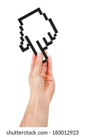 Hand Holding Computer Mouse Hand Cursor Stock Photo 183012923 ...
