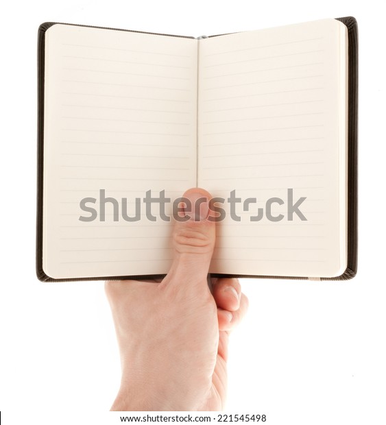 Hand Holding Empty Notepad Notebook Isolated Stock Photo 221545498 ...