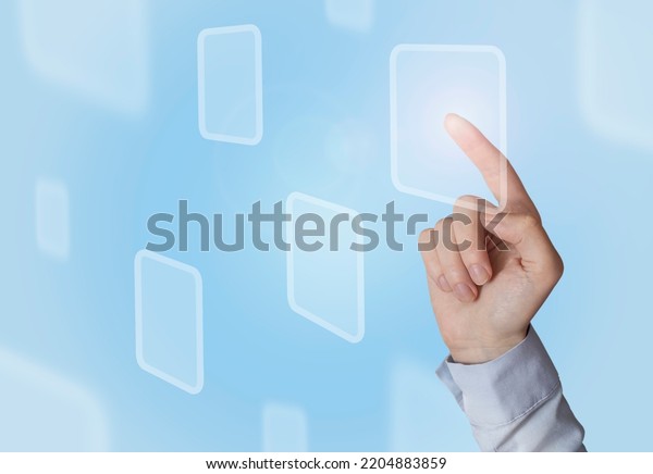 Hand Index Finger Presses Rectangular Transparent Stock Photo ...