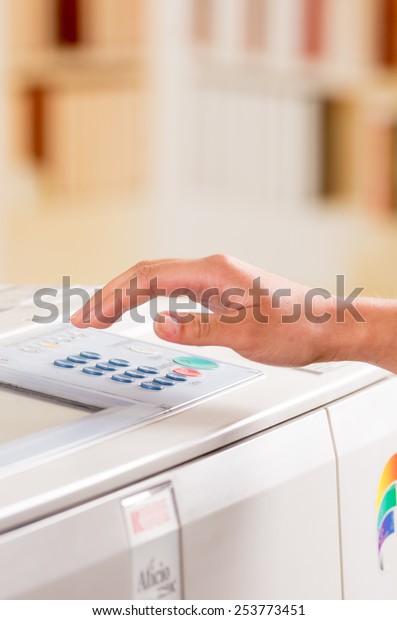 Hand Person Using Copy Machine Selective Stock Photo (Edit Now) 253773451