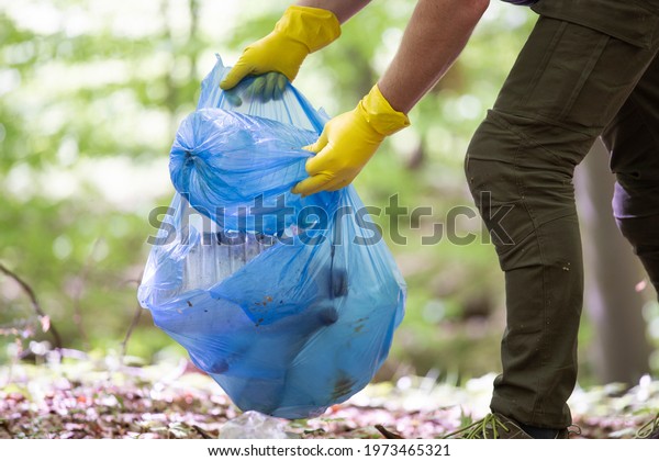 Hand Picking Garbage Plastic Cleaning Woods Stock Photo 1973465321 ...