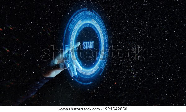 Hand Pressing Start Button On Virtual Stock Photo 1991542850 | Shutterstock