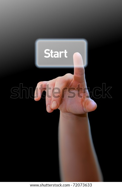 Hand Pressing Start Button Virtual Space Stock Photo (Edit Now) 72073633